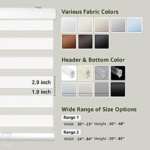 FOIRESOFT Cordless Custom Zebra Roller Shades and Blinds [Cordless Basic, White, W 58 x H 48 inch] Dual Layer Sheer or Privacy Light Control, Day and Night Window Drapes, 20 to 84 inch Wide