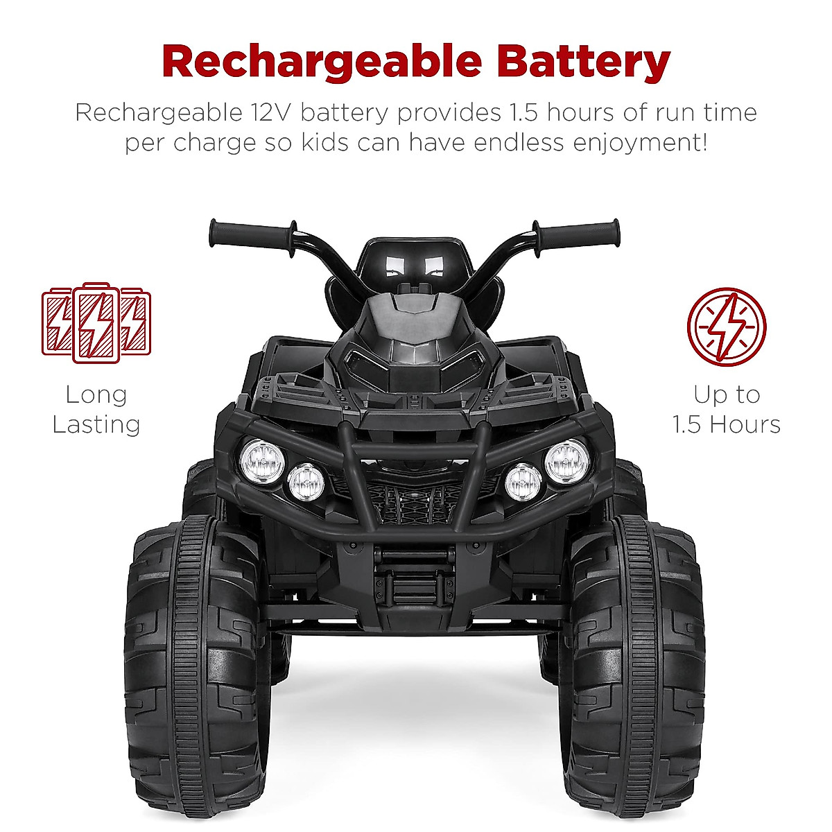 Best Choice Products 12V Kids Ride-On Electric ATV, 4-Wheeler Quad Car Toy w/Bluetooth Audio, 3.7mph Max Speed, Treaded Tires, LED Headlights, Radio - Black