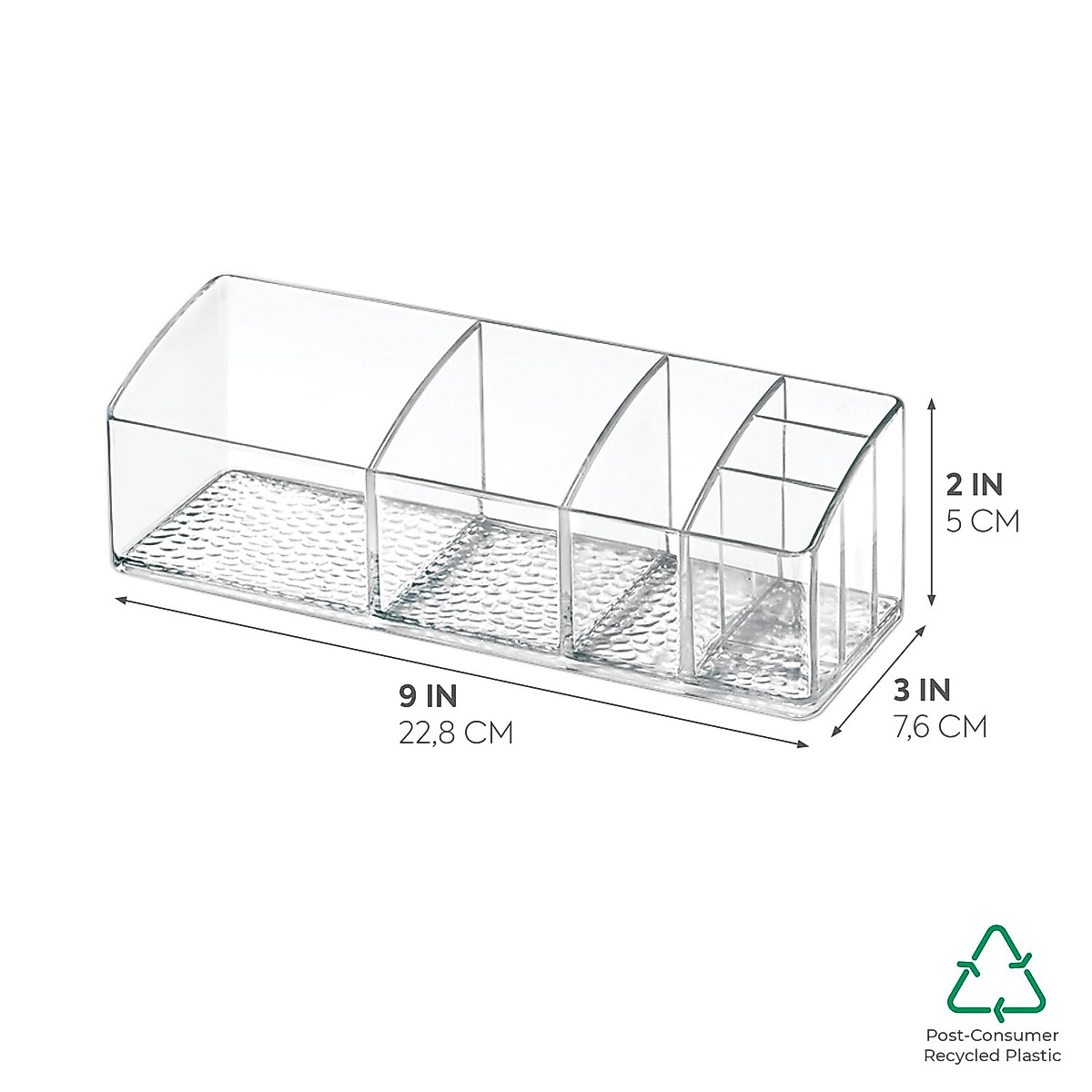 iDesign Divided Bathroom Vanity Organizer for Bathroom, Kitchen, Bedroom, Office, 9" x 3" x 2", Clear