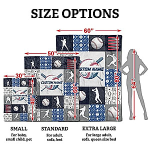 TEEMAN Personalized Baseball Fleece Sherpa Throw Blanket, Baseball Gifts for Boys 8-12, Custom Name Blanket for Baseball Fan Player, Blankets for Sports Fans Kids Boys Adults on Birthday