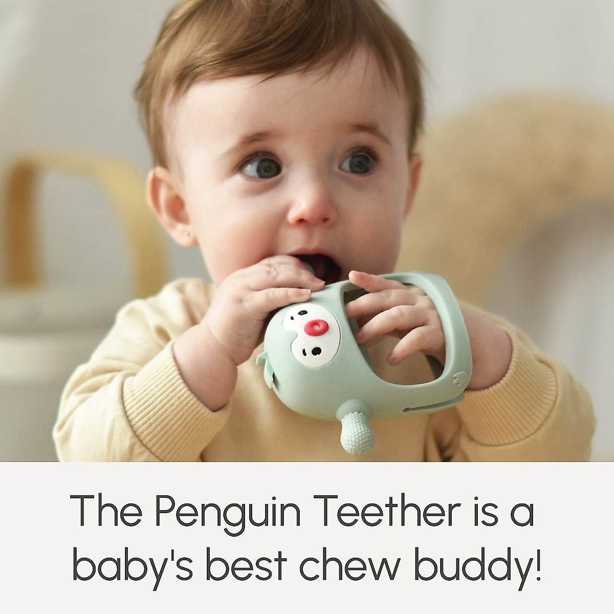 Smooch Penguin Mitten Teething Toys for Babies 0-6 Months, 12, 18 - Penguin Teethers for Babies are Easy to Hold, Silicone Baby Teether Toys - Provides Teething Pain Relief (Mint & Coral)