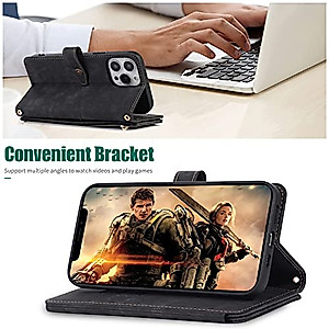 SZHAIYU Compatible with iPhone 13 pro max Crossbody case Wallet Purse for Women Girls Handbag with Card Holder Zippper Flip PU Leather Shoulder Strap Cover 6.7'' (Black,13 Pro Max)