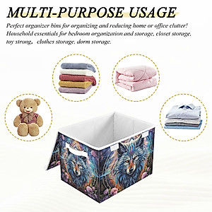 ZRWLUCKY Alchemy Occult Wolf Totem Storage Bins with Lids and Handle Collapsible Decorative Storage Box for Playroom, Office, Kids, Boys, Girls, Adults, Puppies