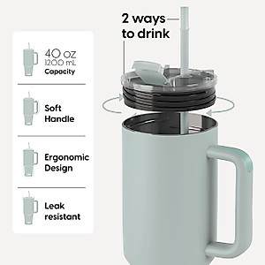 O'JAY Insulated 40oz Tumbler with Handle and Straw Lid - 100% Leak-Proof - Cupholder Friendly Travel Mug - Stainless Steel Insulated Tumbler with lid and straw - Gifts for Women Men Him Her.