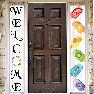 Summer Popsicle Porch Banner Welcome Summer Seasonal Holiday Party Farmhouse Front Door Sign Wall Hanging Banner Decoration