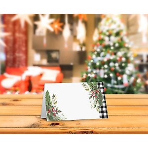 Table Place Card, Christmas Themed Tent Style Cards, Pack of 25 Half-Fold Reception Place Card, Perfect for Christmas Party, Birthday, Wedding, Bridal Shower, Baby Shower, Banquet C19