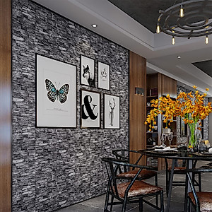 10PCS 3D Wall Panels Peel and Stick 3D Brick Wallpaper Peel and Stick Faux Stone Wall Panel Foam Brick Self-Adhesive Wallpaper (Black,10pcs)