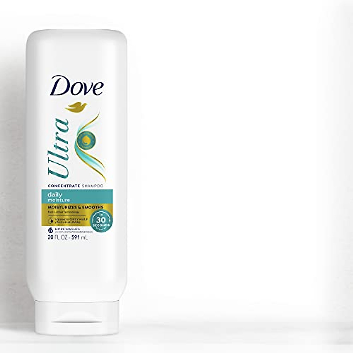 Dove Ultra Daily Moisture Concentrate Shampoo for Dry Hair Moisturizes and Smooths in 30 Seconds, Ultra-Lather Technology and 2X More Washes 20 oz