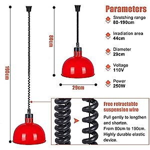 FXJ Food Heat Lamp Food Warmer, Food Heat Lamp Buffet Retractable Heat Lamp for Restaurant Hanging Heating Lamp for Food Warming Restaurant Warmer Food Service (Silver)