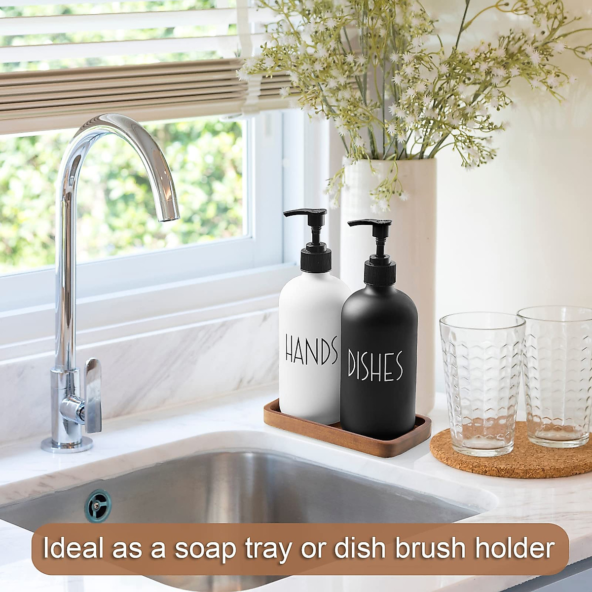 ALELION 6" Small Bathroom Vanity Tray for Counter - Acacia Wood Dish Soap Dispenser Tray for Kitchen - Rustic Decorative Tray for Dresser Tops Perfume Jewelry - Farmhouse Kitchen Decor Accessories