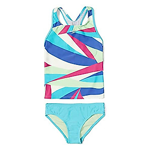 Speedo Girls' Swimsuit Two Piece Tankini Thick Strap, Blue Atoll, 10 Big Kids