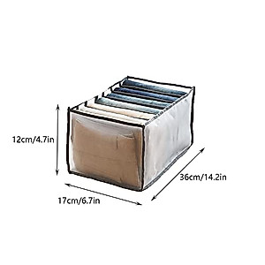 Splint 7 Grids Washable Wardrobe Clothes Organizer- Jeans Compartment Storage Box Closet Clothes Drawer, Separation Box, Drawer Divider Can Washed Home Organizer (A-14.2x6.7x4.7in)