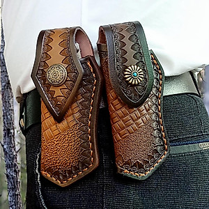 COHOMELARS 5'' Leather Folding Pocket Knife Sheath,Leather Knife Pouch for Buck 110,Knife Holster,Knife Sheaths (Dark Brown)