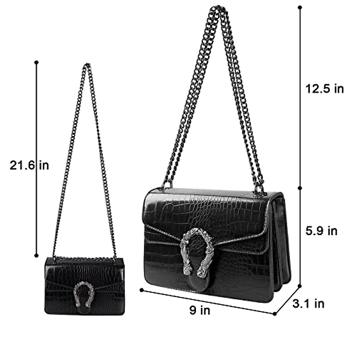 Crossbody Shoulder Bag for Women Luxurious Snake Print Leather Chain Tote Evening Square Handbag Satchel Purse Black