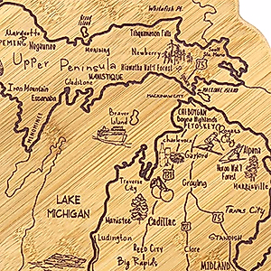 Totally Bamboo Destination Michigan State Shaped Serving and Cutting Board, Includes Hang Tie for Wall Display