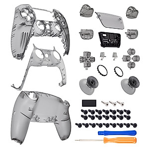 eXtremeRate Full Set Shell with Buttons Touchpad Cover, Clear Black Custom Replacement Decorative Trim Shell Front Back Plates Compatible with p s 5 Controller BDM-010 020 - Without Controller