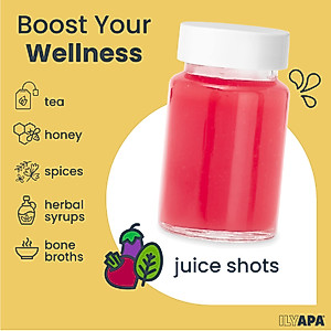 Ilyapa Glass Juice Shot Bottles Pack of 8-4oz On The Go Beverage Storage Container with White Cap, Reusable, Leak Proof