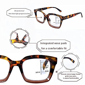 HIYANJN 3 Pack Progressive Multifocal Reading Glasses for Women Men Oprah style Blue Light Blocking Spring Hinger Readers 1.75