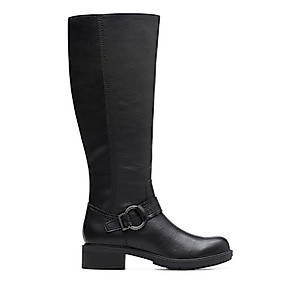 Clarks Women's Hearth Rae Knee High Boot, Black Leather, 8