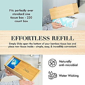 JUSK Design Tissue Box Holder, Modern, Minimalist, and Durable Wooden Tissue Box with Sliding Bottom, Easy-Refill Premium-Quality Bamboo Tissue Box Cover, Fits 184-Count Box, Rectangular
