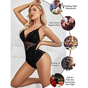Avidlove Lingerie for Women Teddy Lingerie Snap Crotch Sexy Lace Bodysuit One Piece Teddy(Black,S)