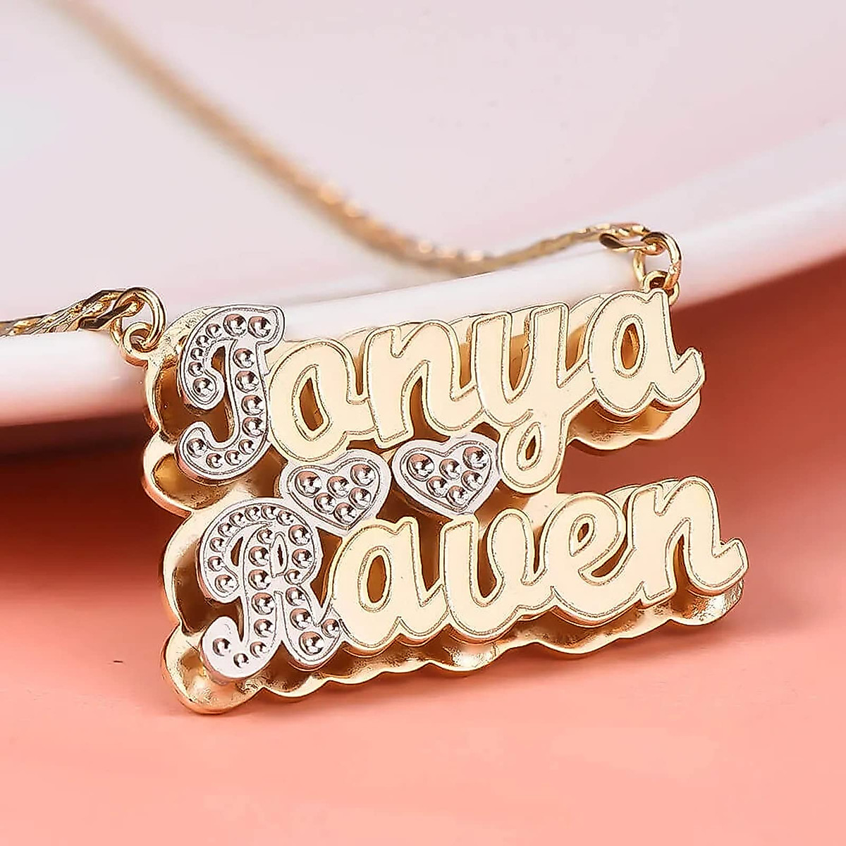 Name Necklace Personalized 18K Gold-Plated Double Custom Name Necklace for Women as a Gift