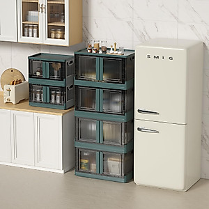 Kitchen Organization - Collapsible Food Storage Containers, Plastic Under Sink Organizers and Storage, 8.4 Gal Spice Organizer, Stackable Kitchen Sink Organizer, Stackable Storage Bins with Wheels