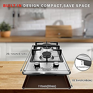 Gas Cooktop 2 Burner, Cooksir Built in Gas Stovetop 12 Inches, NG/LPG Convertible Stainless Steel Gas Hob with Flame Out Protection, for Apartments, Indoor Use, 110v