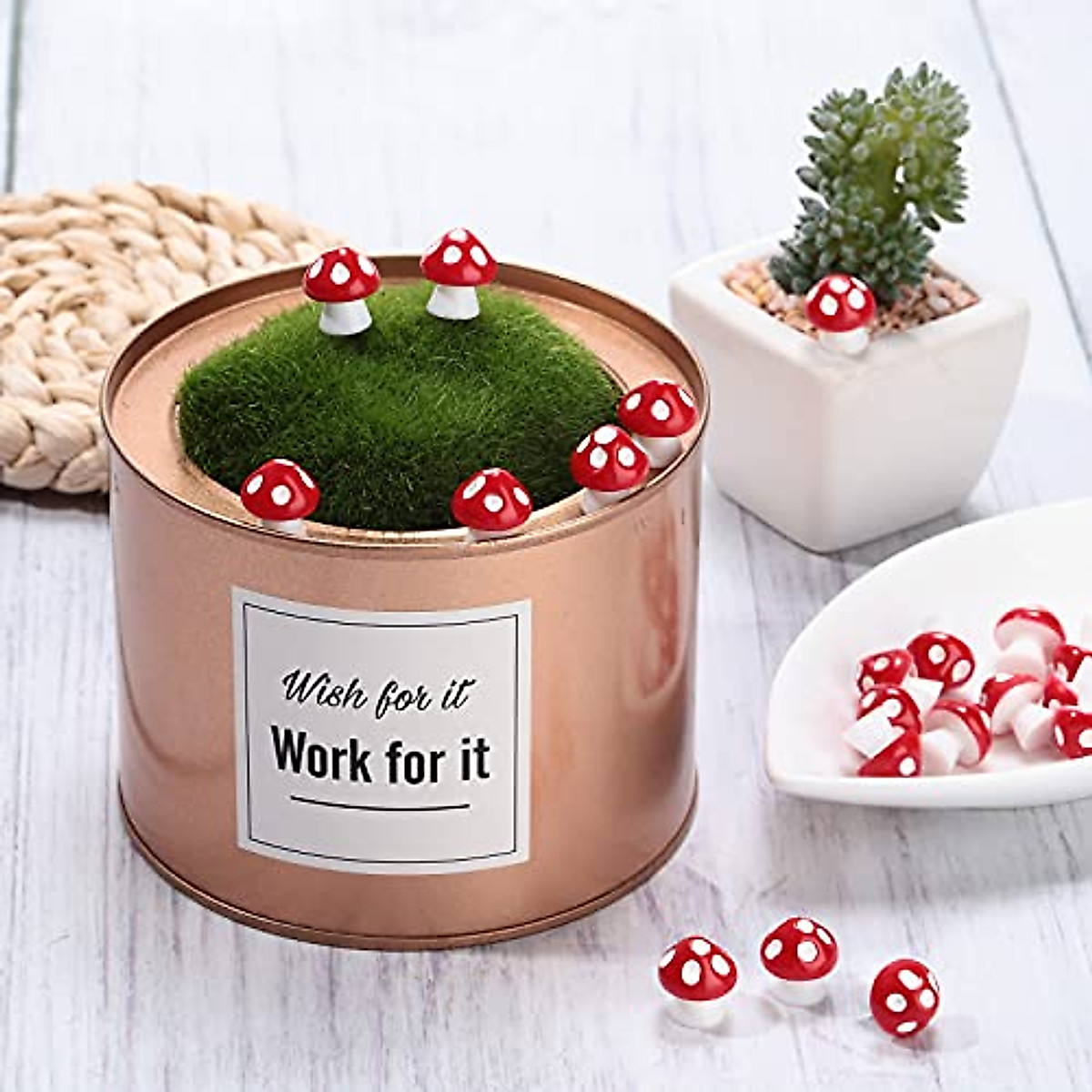 Jetec 24 Pieces Mini Garden Mushroom Miniature Figurine Garden Mushroom Accessories Ornament Mushroom Model Landscape Plant Pot Bonsai Craft for Home Party Decoration Supplies, Red