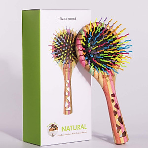 Bamboo Hair Brush, Girls Hair Brush, Rainbow Bamboo Paddle Hair Brushes for Women, Men and Kids, Health and Massage Scalp Brush Everyday Brush(Large)