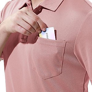 Gopune Men's Short Sleeve Polo Shirts Quick Dry Outdoor Regular Fit Golf Shirts with Pocket Pink,L