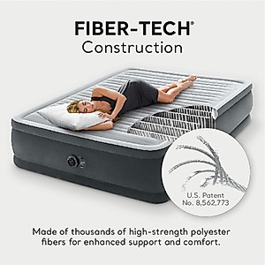 Intex Dura-Beam Deluxe Comfort-Plush Elevated Air Mattress: Fiber-Tech – Queen Size – Built-in Electric Pump – 18in Bed Height – 600lb Weight Capacity