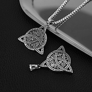 HZMAN Double Sided Stainless Steel Triple Goddess Triquetra Necklace Celtic Knot Irish Christian Trinity Knot Pendant
