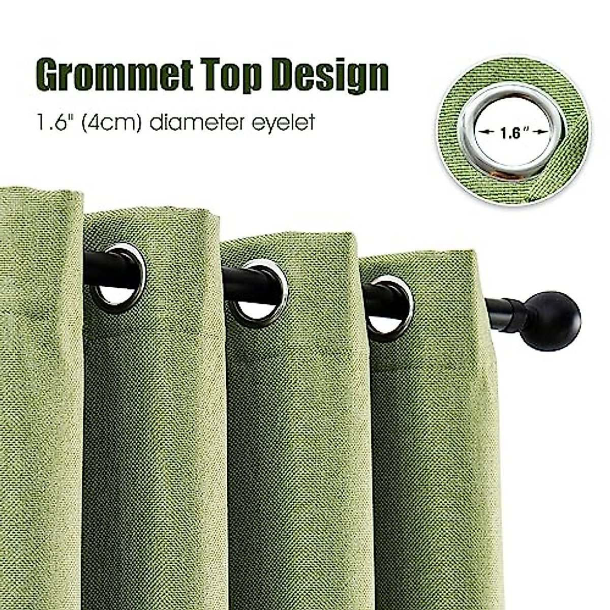 Anjee 100% Full Blackout Curtains for Bedroom 84 Inches Long 2 Panels Set, Textured Linen Living Room Darkening Curtain Light Blocking Window Drapes with Thermal Insulated Liner,Green,52 X 84 Inch