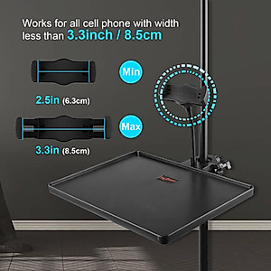 Mr.Power Microphone Stand Plastic Tray with Phone Holder, Mic Stand Clamp-On Rack Tray Holder for Most Mic Stands, for Stage, Live Streaming, Concert Performance, Karaoke (10.6" x 8") (Large)