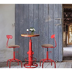 Topower 3-Piece Pub Bar Set Industrial Round Bar Table and Adjustable Height PU Seat Stools with Backrest for 2 Match Bar Height and Counter Barstool Antique Red 1 Table + 2 Chairs