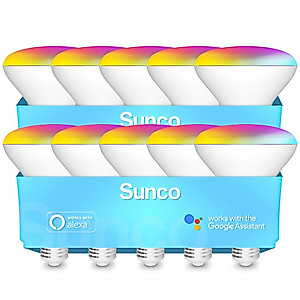 Sunco Lighting BR30 Alexa Smart Flood Light Bulbs Color Changing LED Recessed WiFi Bulb, 8W, RGBCW, Dimmable, 650 LM, Compatible with Alexa & Google Assistant, E26 Base, No Hub Required 4 Pack