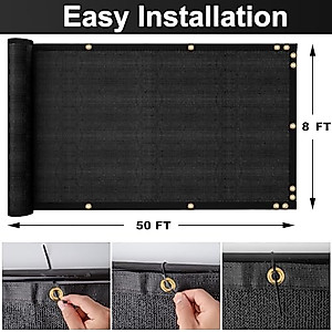 SPORTYOUTH 8ft x 50ft Privacy Screen Fence, Black Heavy Duty Windscreen Fencing Mesh Fabric Shade Cover with Brass Grommets for Outdoor Wall Garden Yard Backyard Patio Pool Deck Commercial
