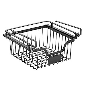 mDesign Wire Under Shelf Organizer for Cabinet - Sliding Basket for Under Cabinet Shelf - Hanging Storage Organizer Rack for Kitchen and Pantry with Label Space - Carson Collection - Matte Black