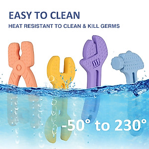 Chuya Baby Teether Toys, Baby Chew Toy for Babies 3-12 Months, Baby Teething Toys Teethers Teething Relief for Infant Toddlers, Hammer Wrench Toys Easy to Hold Silicone BPA-Free (4 Pack)