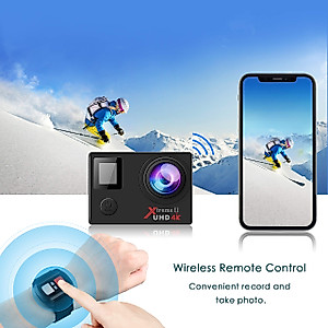 CAMWORLD Action Camera 4K 30FPS WiFi Ultra HD 4X Zoom PC Webcam Sports Underwater 30M Waterproof 170° Wide Angle Lens with Remote Control, 2 Batteries and Mounting Kit