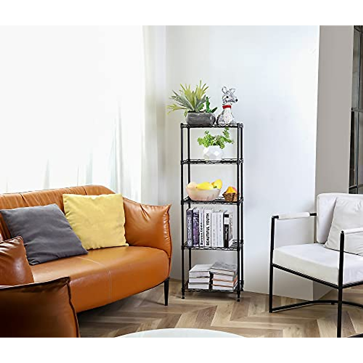 YOHKOH 5-Wire Shelving Metal Storage Rack Adjustable Shelves for Laundry Bathroom Kitchen Pantry Closet (16.6L x 11.8W x 48H, Black)