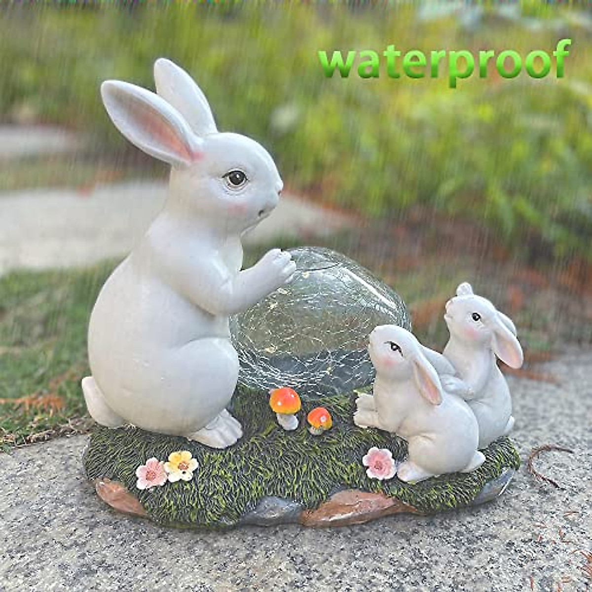 Solar Powered Family of Bunnies Outdoor LED Garden Light Decor, Garden Ornament (Bunnies Family on a Lawn)