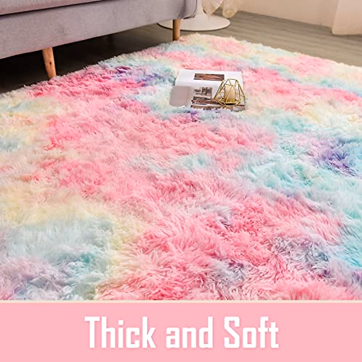 A Nice Night Shaggy Fluffy Faux Fur Area Rug,Tie Dye Style,Soft, Luxurious Shag Carpet Rugs for Nursery Rug, Bedroom, Living Room, Luxury Bed Side Plush Carpets, Rectangle (Light-Pink, 4' x 6')