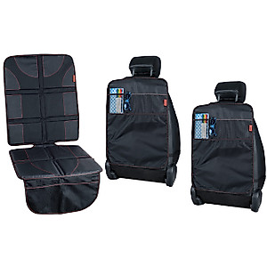 Lusso Gear Car Seat Protector (Black/Red) + Two Pack of Heavy Duty Kick Mats (Black/Red), Waterproof, Protects Fabric or Leather Seats, Premium Oxford Fabric, Travel Essentials