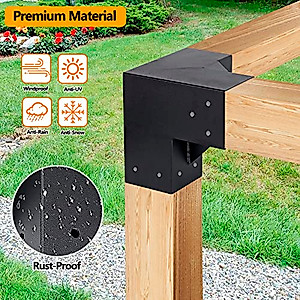 Neorexon Pergola Kit Elevated Wood Stand Kit Woodwork for 4"x 4" (Actual 3.6 X 3.6 inch), Solid Stainless Steel 304 Wooden Gazebo Kit for Outdoor 3 Way Right Angle Corner Bracket with Screws