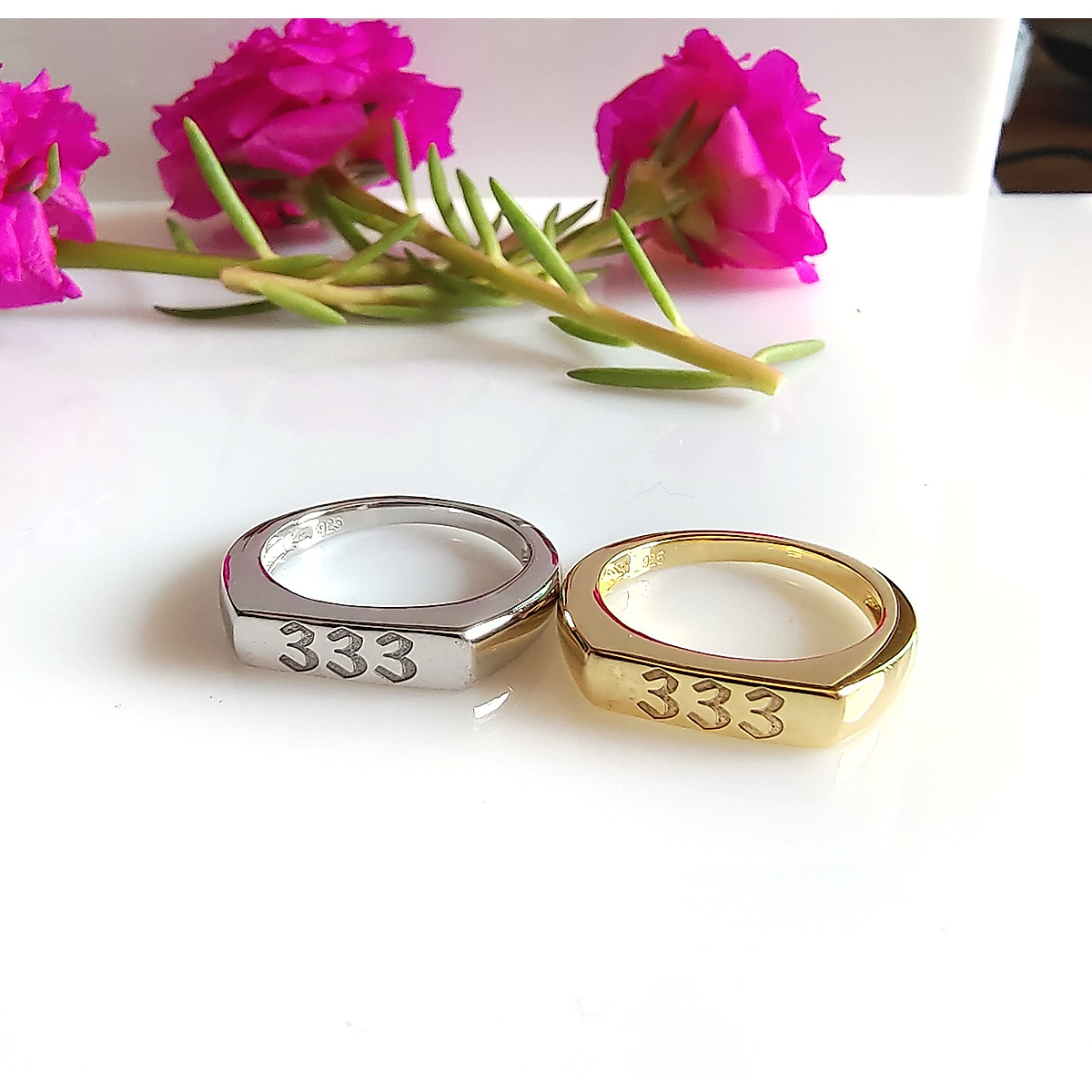 Angel Number Ring, Sterling Silver Personalized Angel Number 111, 222, 333, 444, 555, 666, 777, 888, 999, Custom Number Ring, Angel Number Jewelry (Gold)