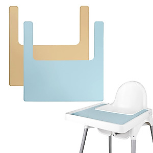 High Chair Placemat, Long Lasting High Chair Placemat Silicone, 2-Piece Set, Can Be Used Interchangeably, Suitable for IKEA Antilop Highchai, for Toddlers and Babies (Blue/Khaki)
