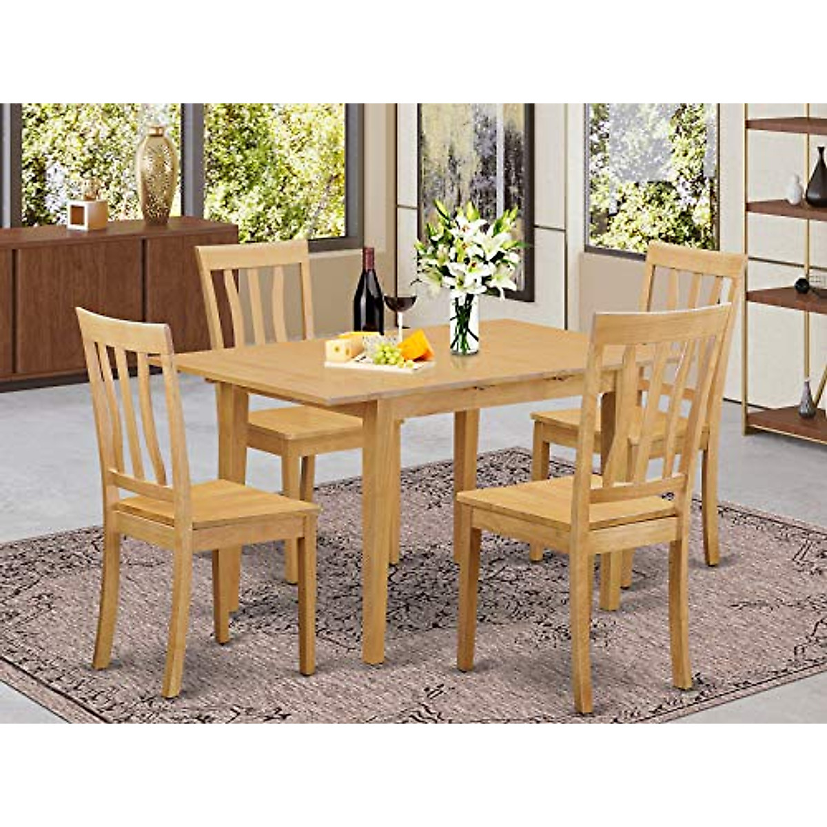 East West Furniture NOAN5-OAK-W 5 Piece Kitchen Table & Chairs Set Includes a Rectangle Dining Room Table with Butterfly Leaf and 4 Dining Chairs, 32x54 Inch, Oak