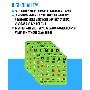 Regal Bingo Finger-Tip Shutter Bingo Cards with Sliding Windows - 50 Bingo Shutter Cards - Ideal for Family Fun Night - No Chips & Daubers Needed - Green